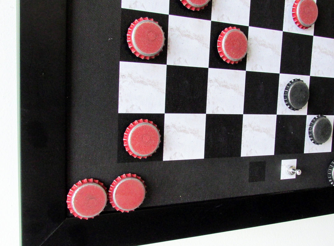 Magnetic Checkers Board Game - Support Small Business - B & W